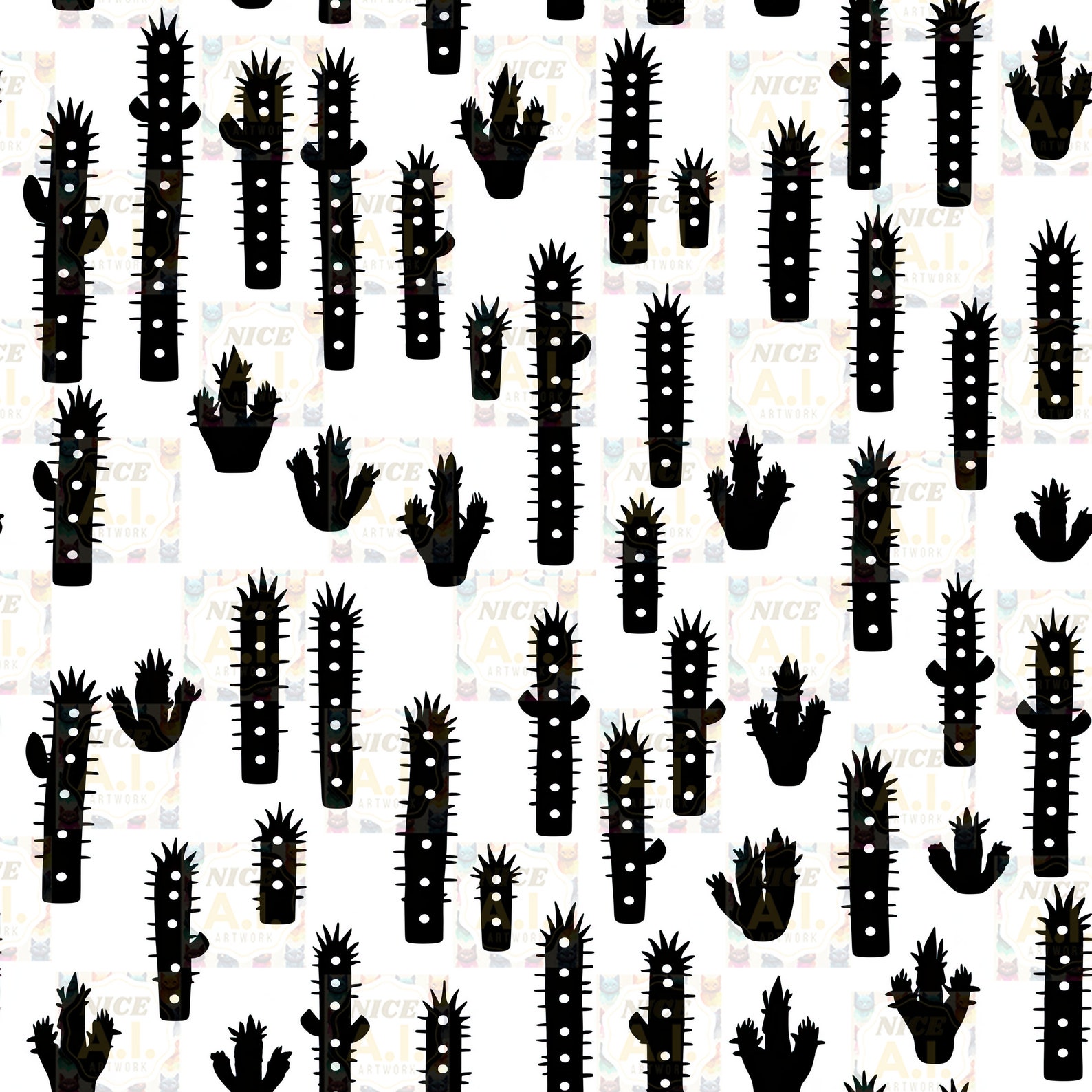 Cactus Seamless Pattern Pack, Black and White Cactus Background ...