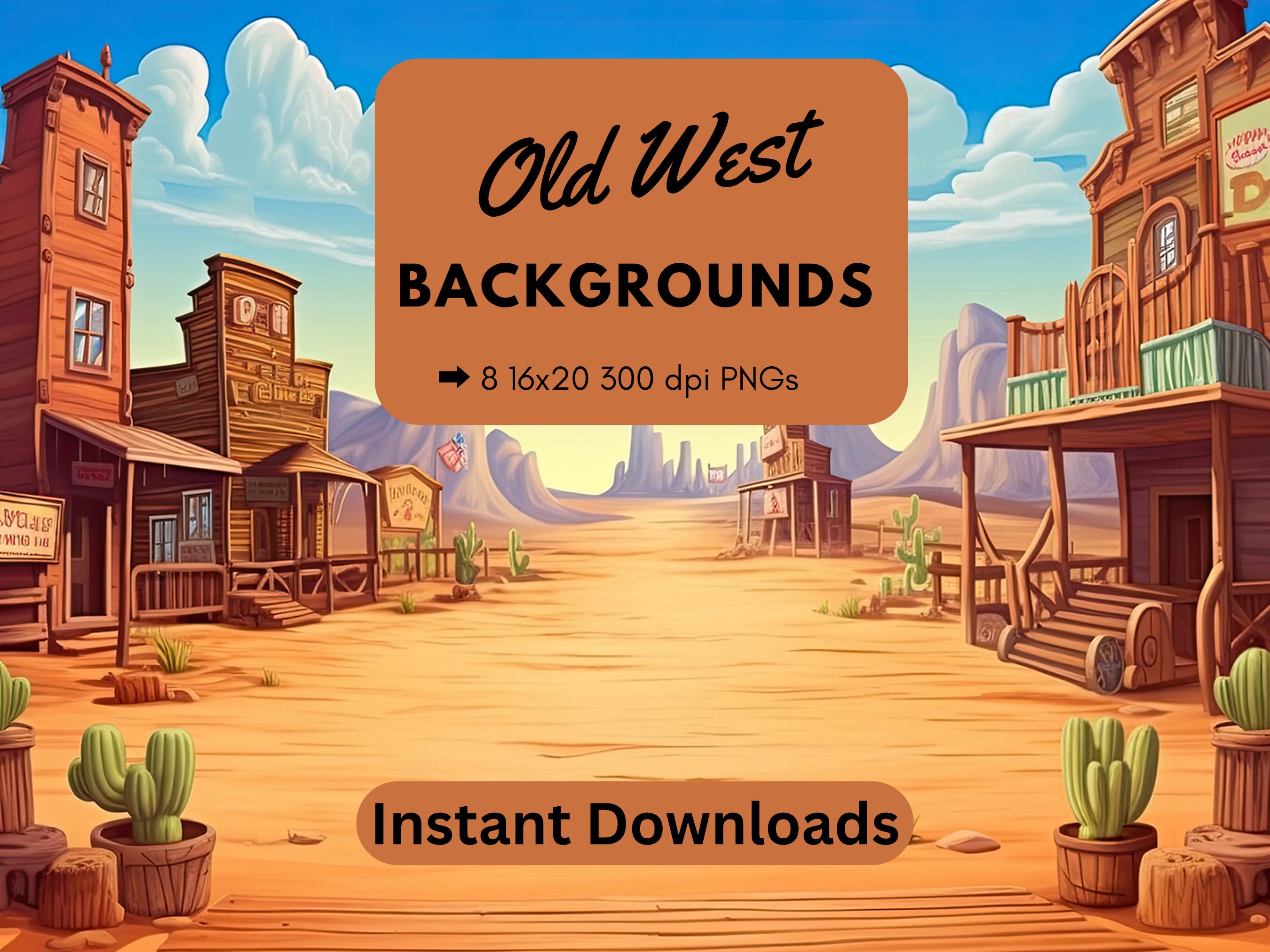 Old West Cartoon Digital Backgrounds: Vintage Western Photo Backdrops ...