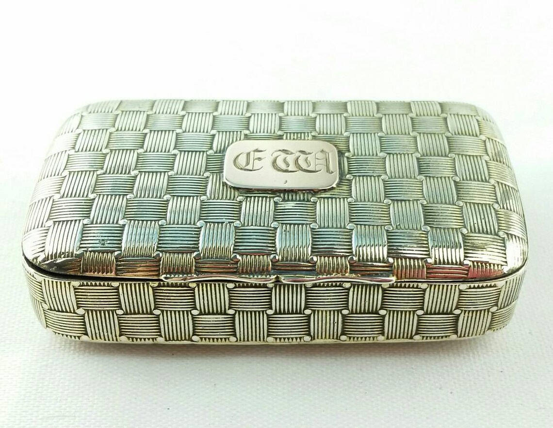 Antique Regency 1811 Sterling Silver Snuff Box Birmingham Basket Weave ...