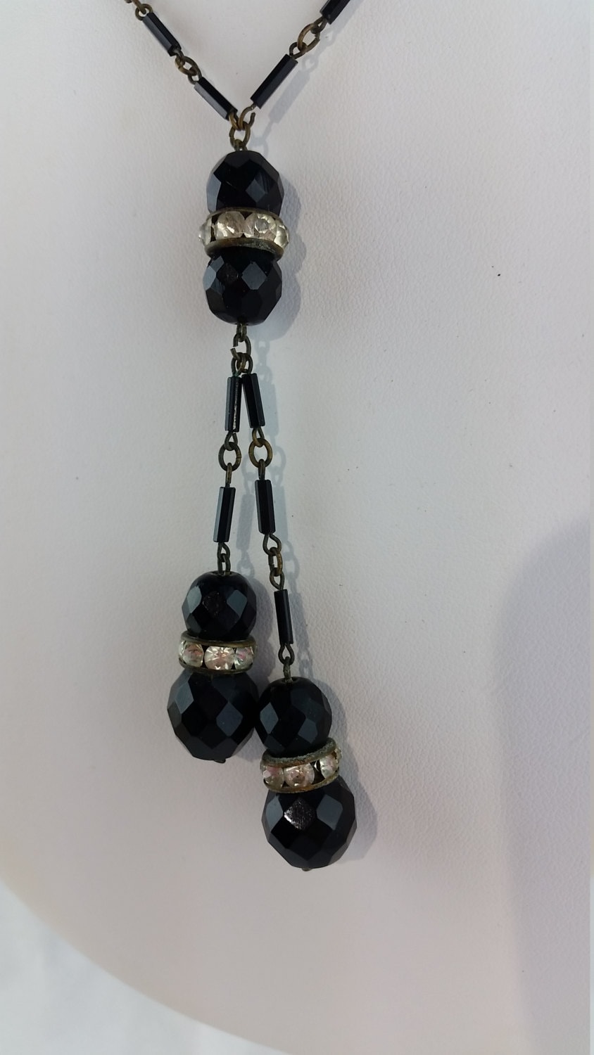 Vintage Black Bead and Channel Set Rhinestone Necklace - Etsy