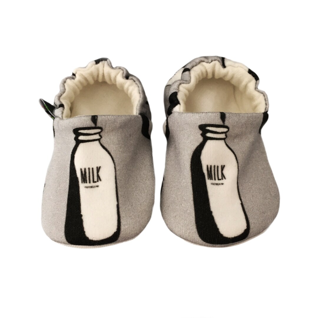Custom Milk Bottle Shoes Organic Grey Moccasins Newborn Christening ...