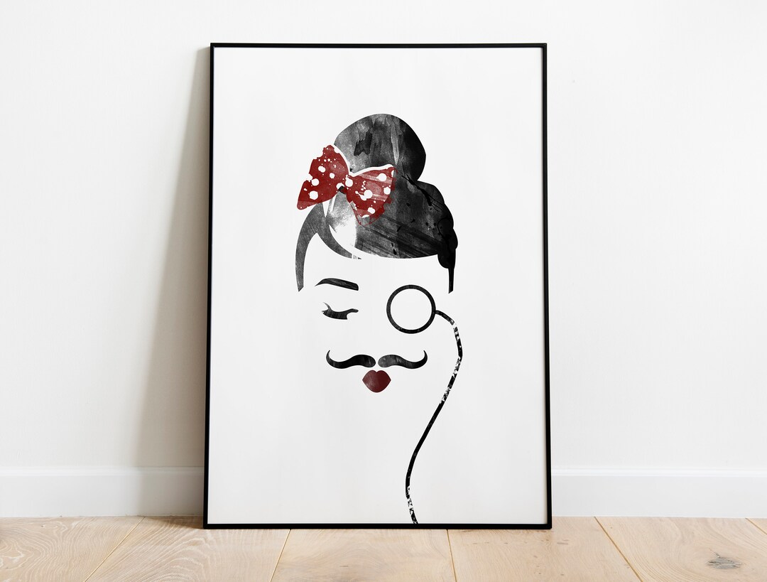 Pouting Lady With Moustache and Monocle by CT Illustration, Limited ...