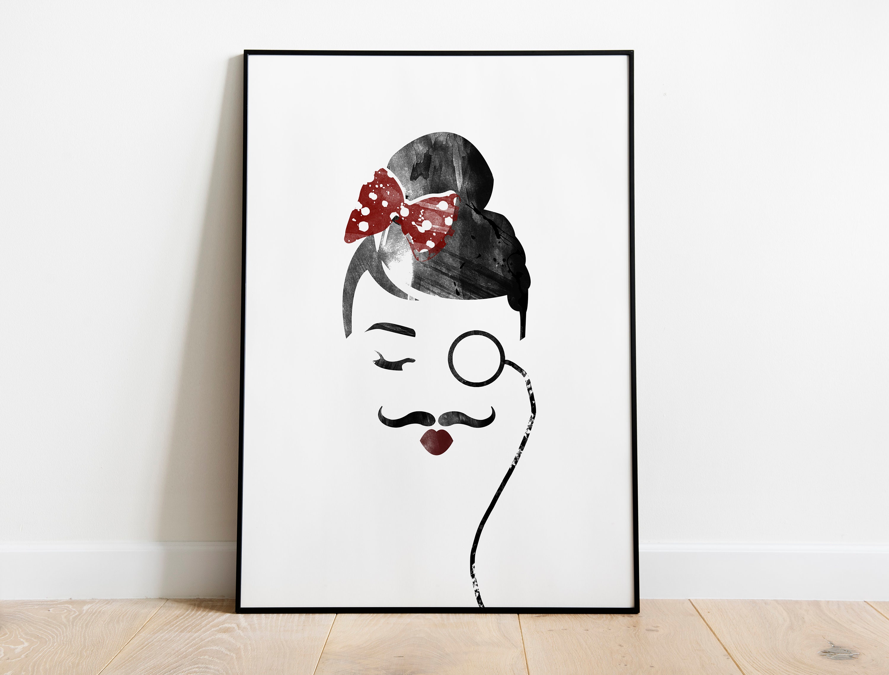 Pouting Lady With Moustache and Monocle by CT Illustration, Limited ...