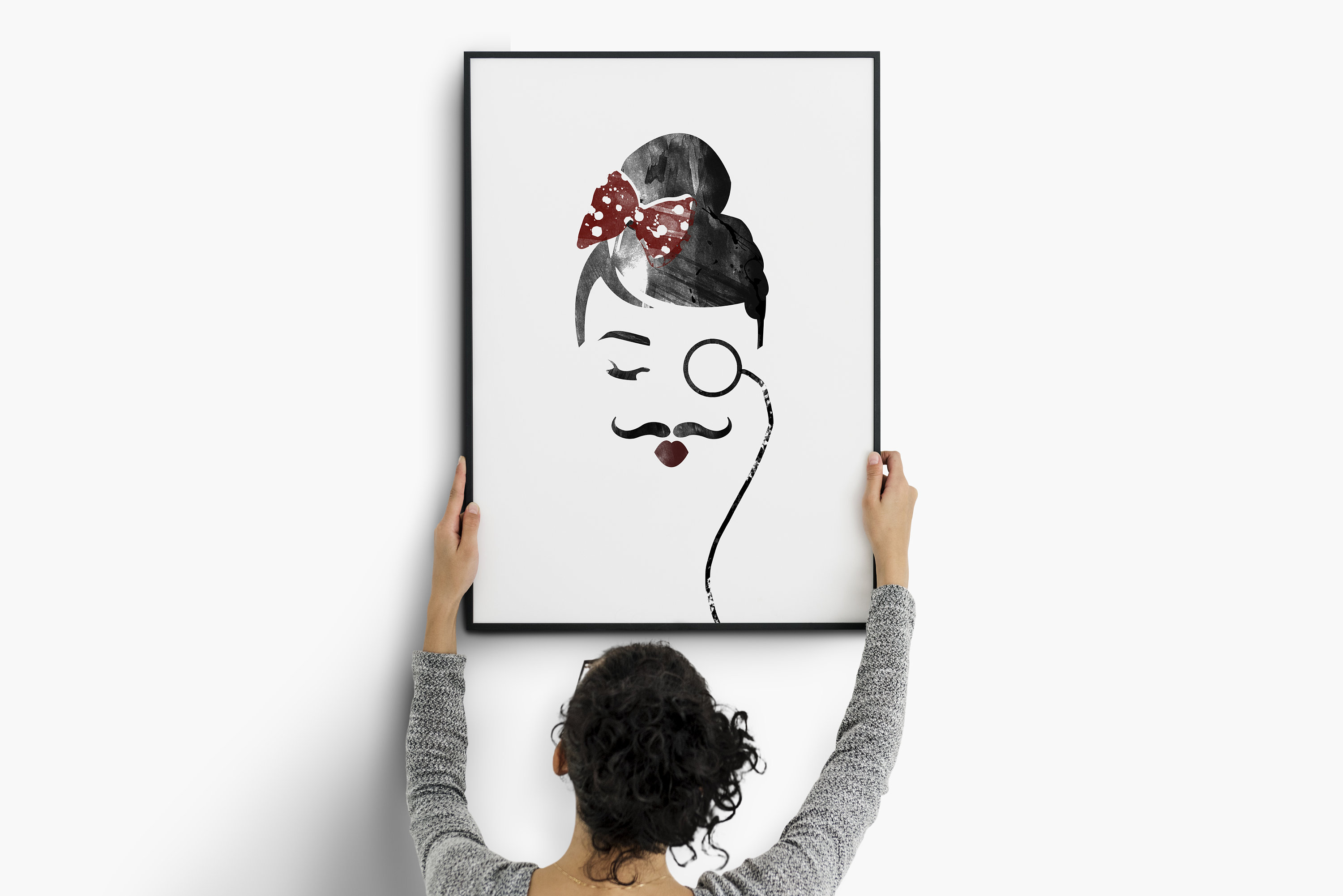 Pouting Lady With Moustache and Monocle by CT Illustration, Limited ...