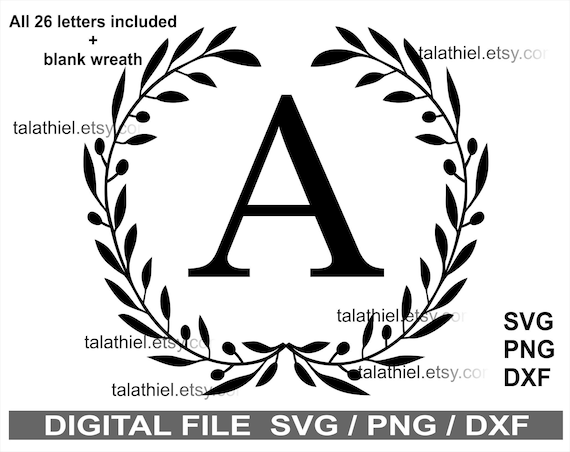 Monogram SVG Font Laurel Svg Initial Svg Wreath Svg Letters | Etsy Canada