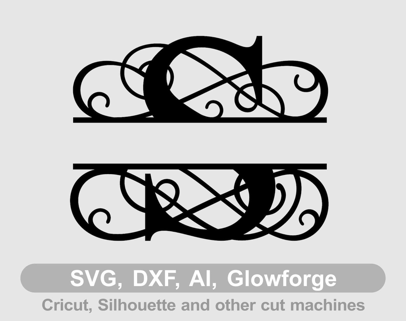 Split Monogram SVG Swirl, Monogram Scroll Full Alphabet SVG, DXF, Ai ...