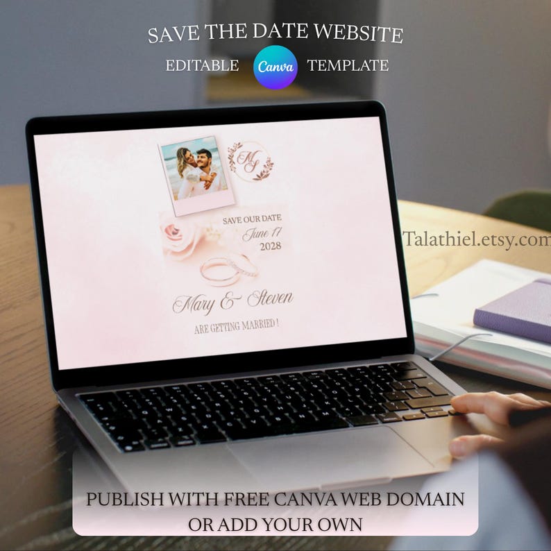 Pink Rose Blush Save the Date Website Template, Canva Digital Save the ...