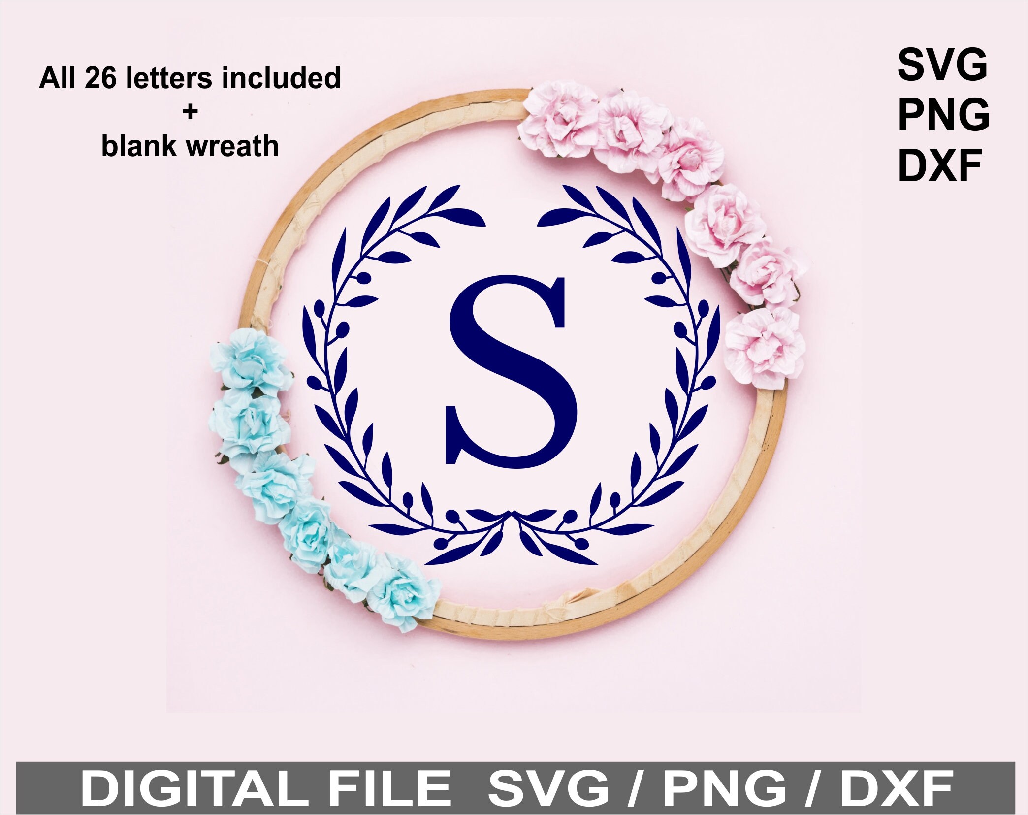 Monogram SVG Font Laurel Svg Initial Svg Wreath Svg Letters | Etsy Canada