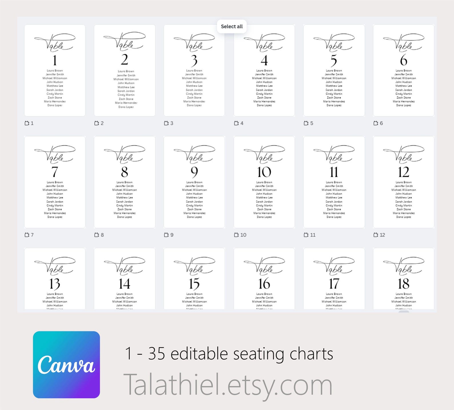 Wedding Seating Chart Minimalist Template: Editable Canva Design ...