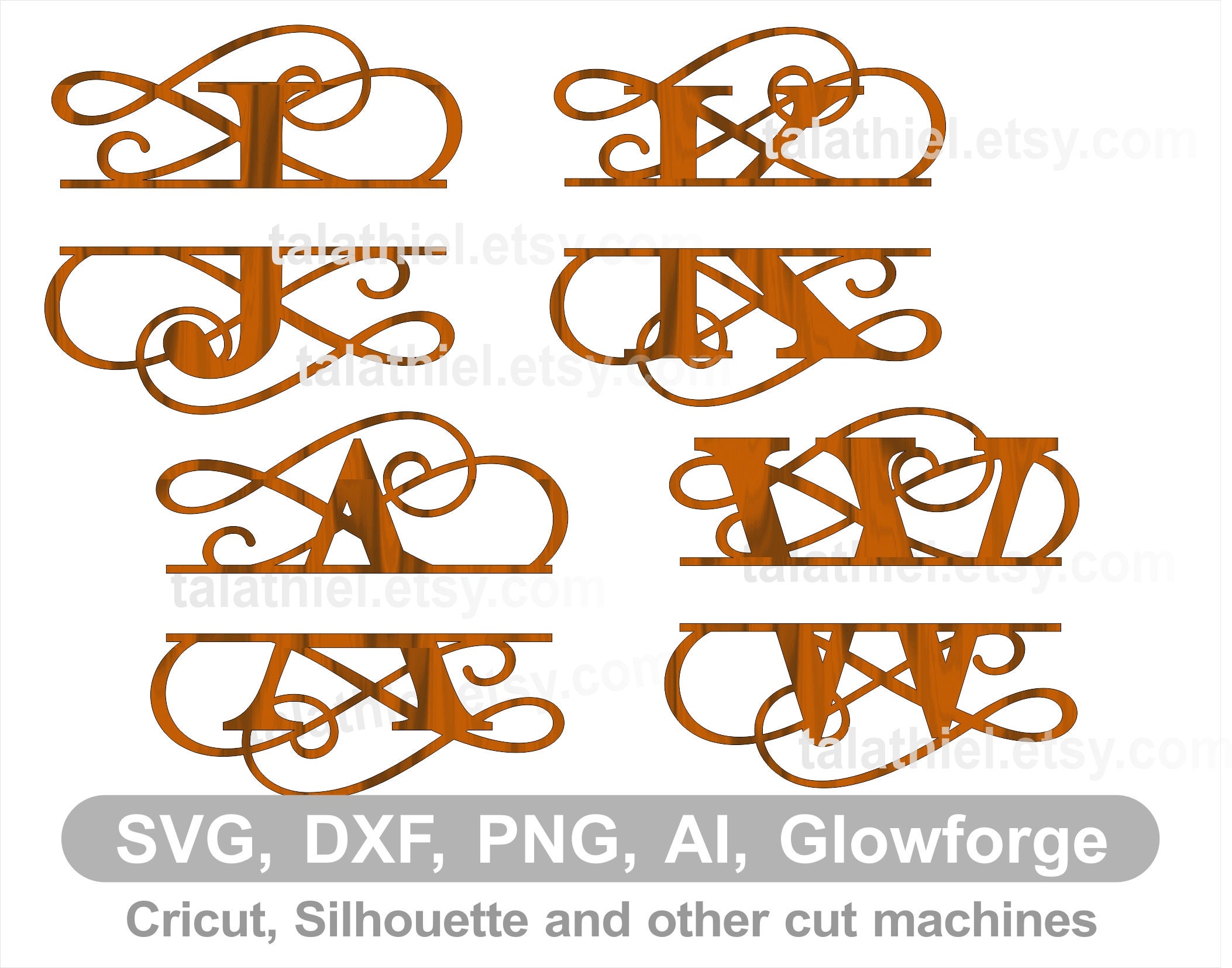 Split Letter Monogram Swirl Monogram Scroll Full Alphabet | Etsy