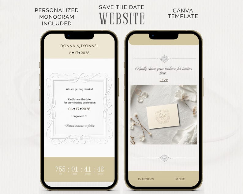 Save the Date Website Template With Personalized Wedding Monogram ...