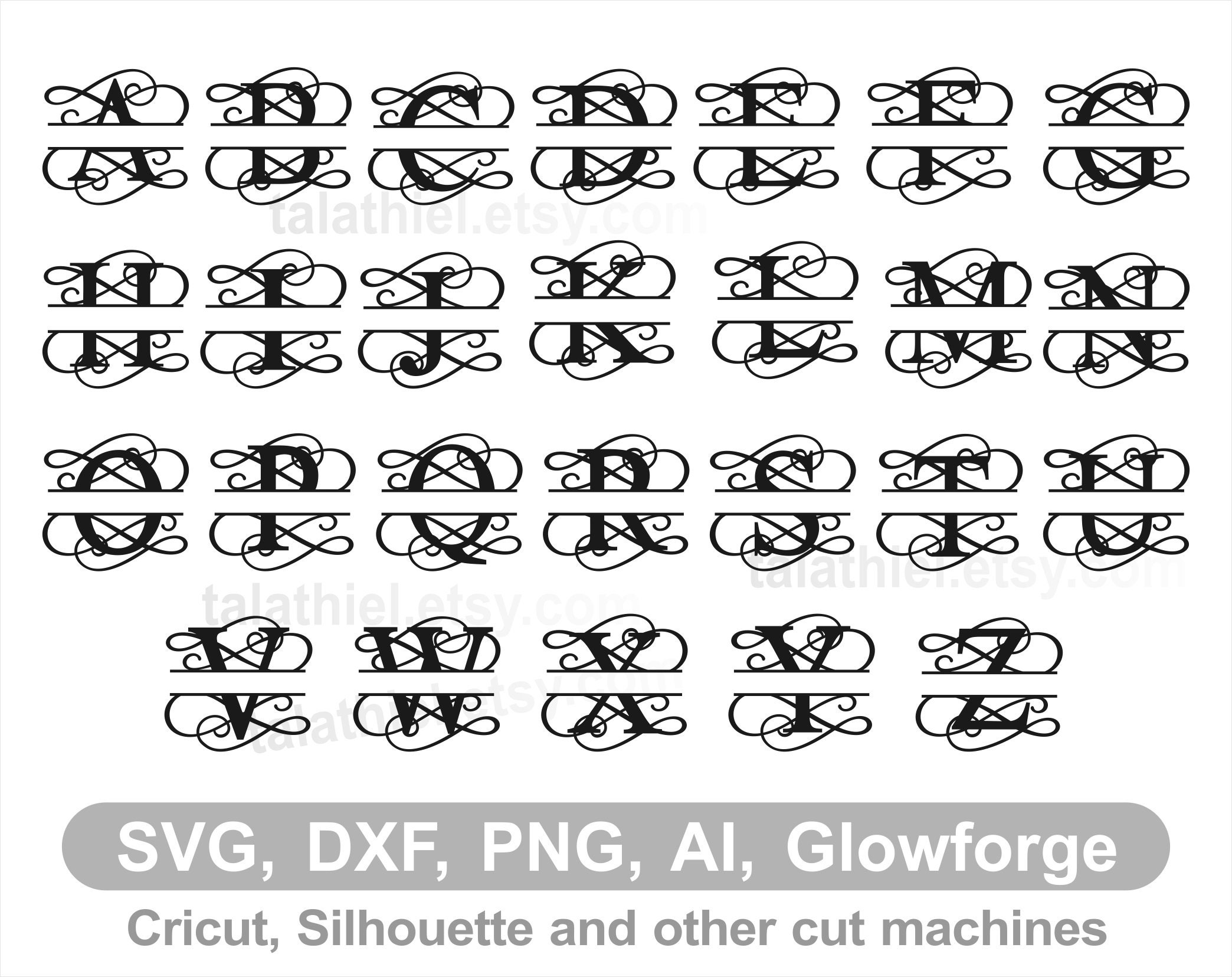 Split Letter Monogram Swirl Monogram Scroll Full Alphabet - Etsy