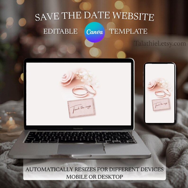 Pink Rose Blush Save the Date Website Template, Canva Digital Save the ...
