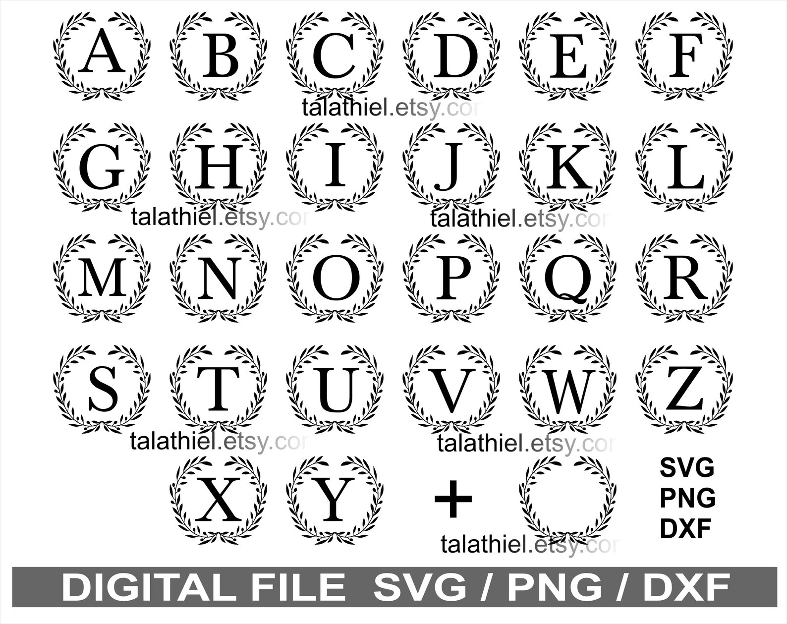 Monogram SVG Font Laurel Svg Initial Svg Wreath Svg Letters | Etsy Canada