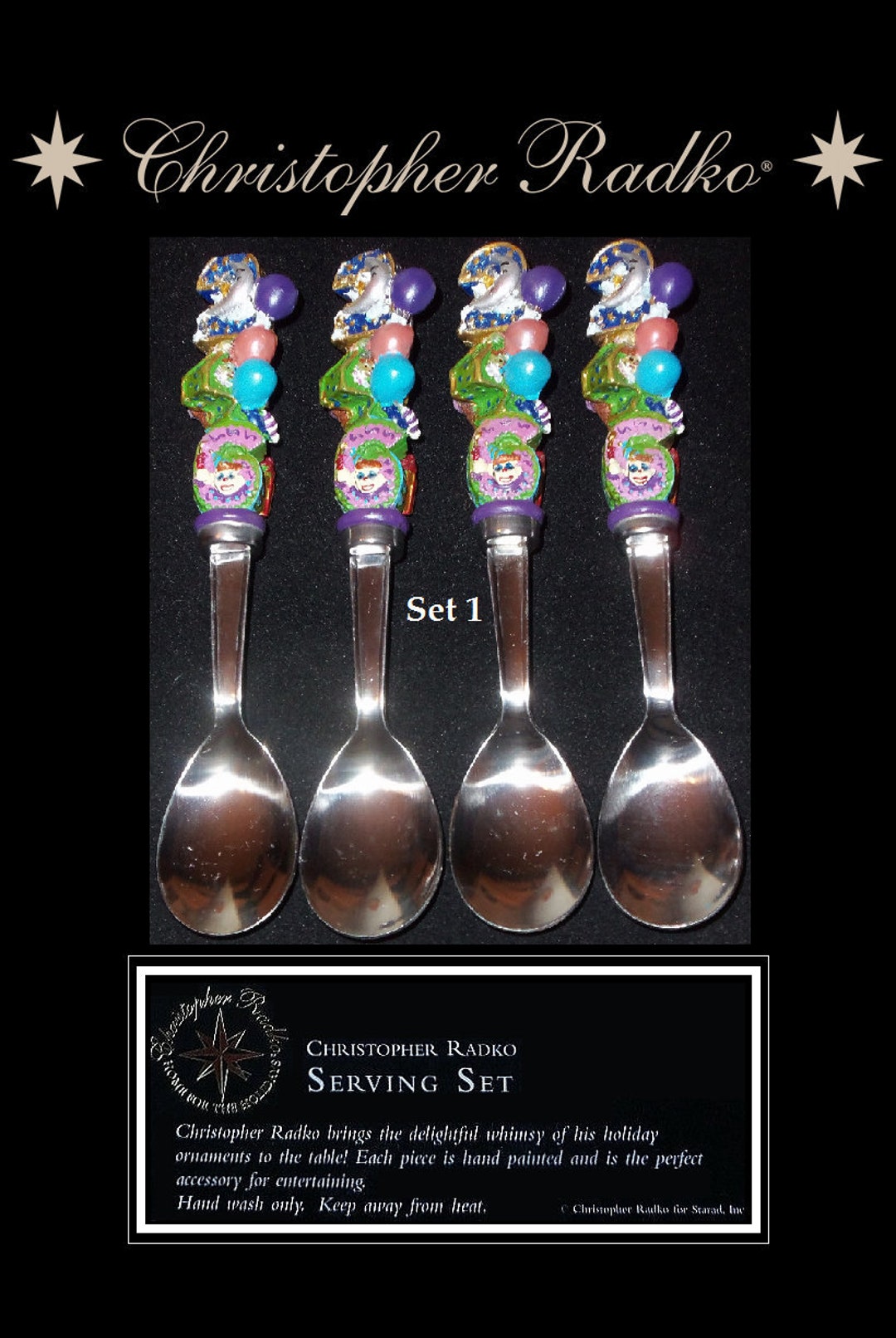 4 Designer Birthday Party Serving Spoons Set With Decorative Handles ...