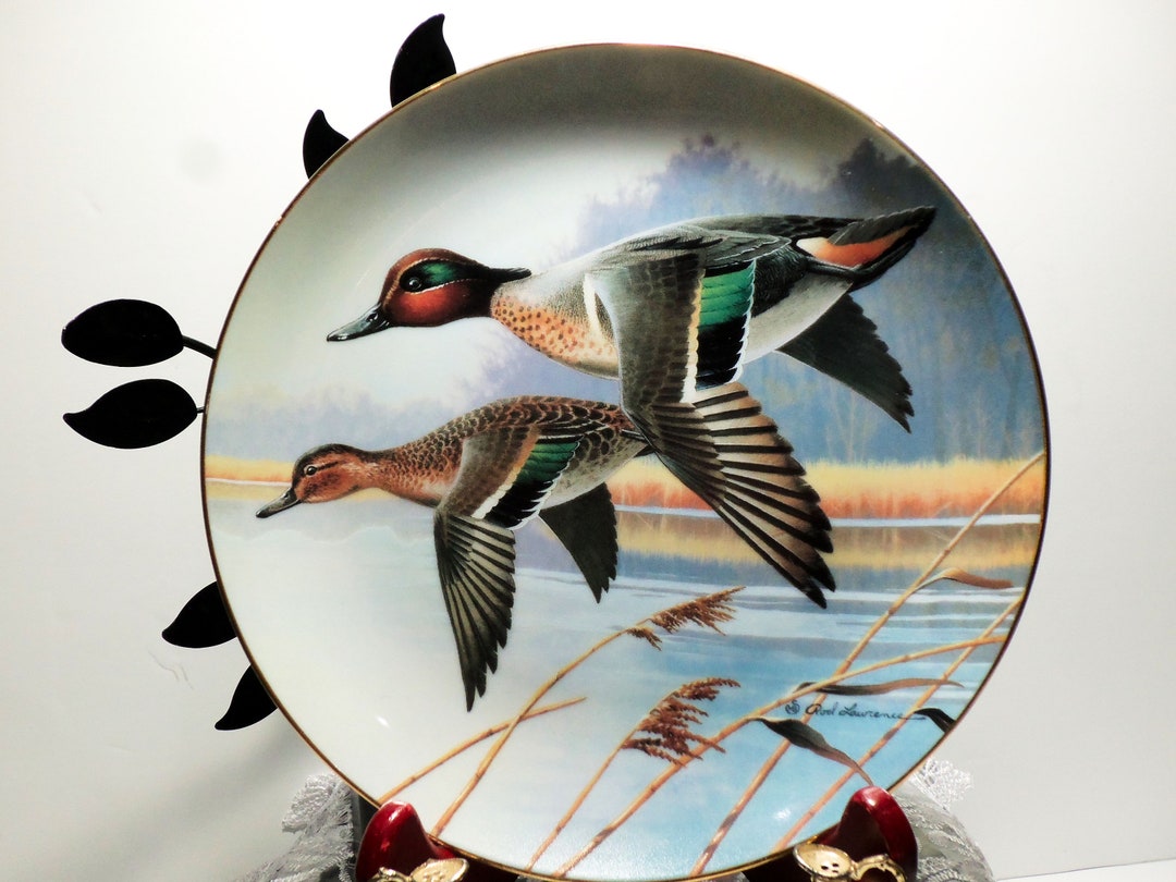 8.5" Fine Collector Duck Plate 24K Border- Nature Bird Art Collectible ...