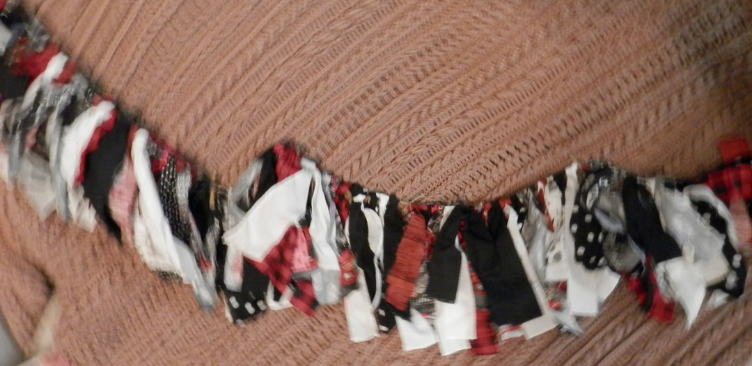 Fabric Streamer Bunting Farmhouse Black Red White Gray Fabric Strips ...
