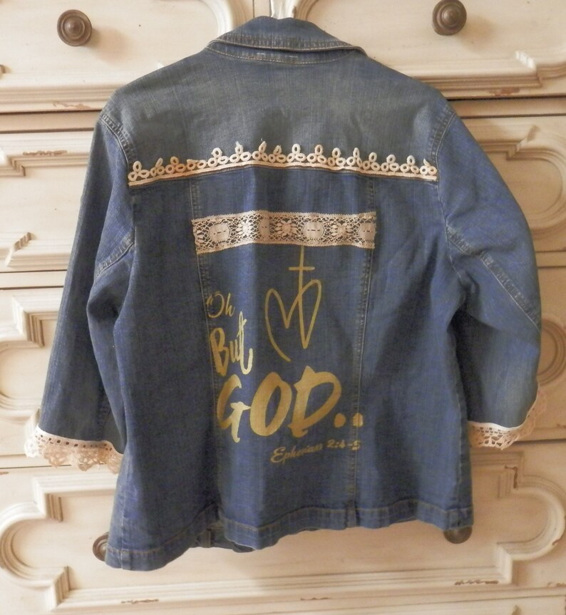 Upcycled Denim Jacket - Screen Print Ephesians 2:4-5 - St Johns Bay 1XL ...