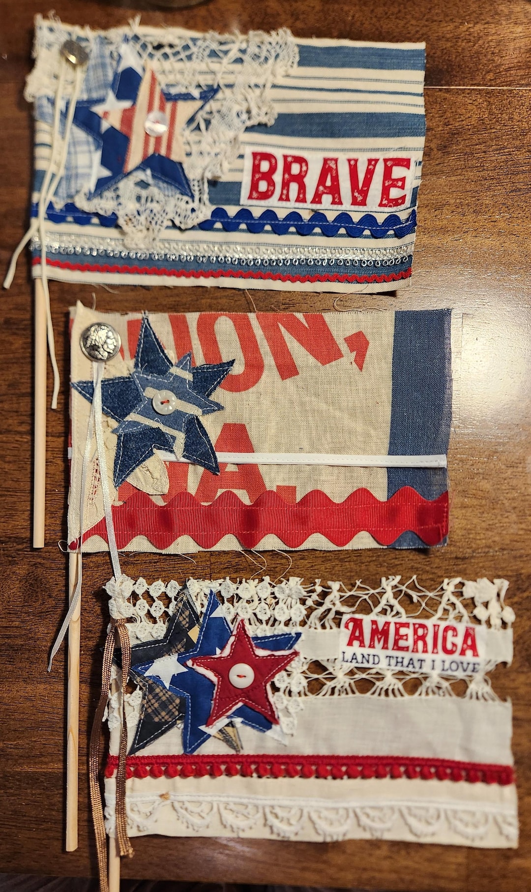 Flags (set/3)-shabby Handmade Patriotic Americana Decor Unique Upcycled ...