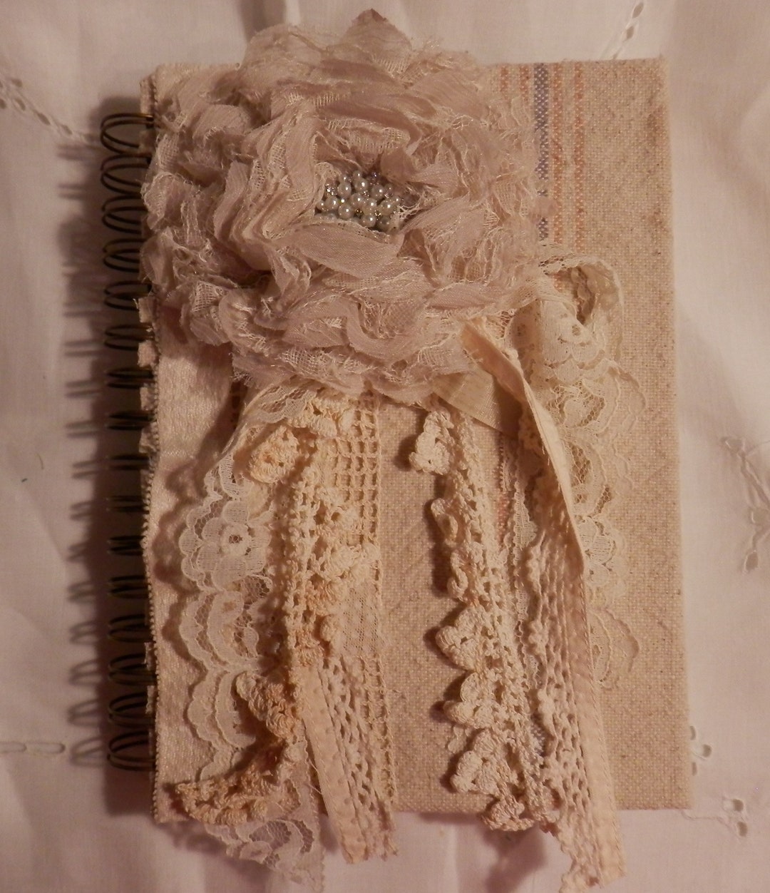 Embellished New Journal 7x9 Hard Cover - Vintage Lace, Linens, Fabrics ...