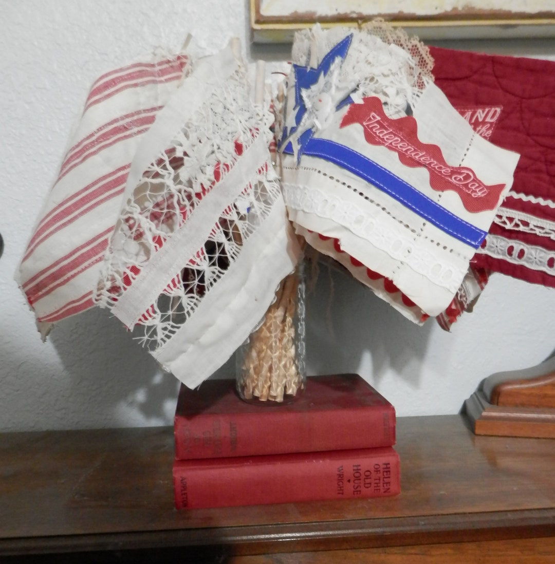 Flags - July 4th - Decor (set of 2) Unique Upcycled From Quilts ...