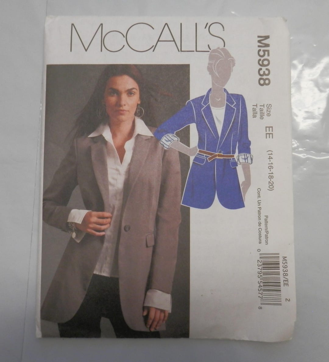 M5938 Mccall's Blazer Pattern - Size 14,16,18,20 Misses Blazer/jacket ...