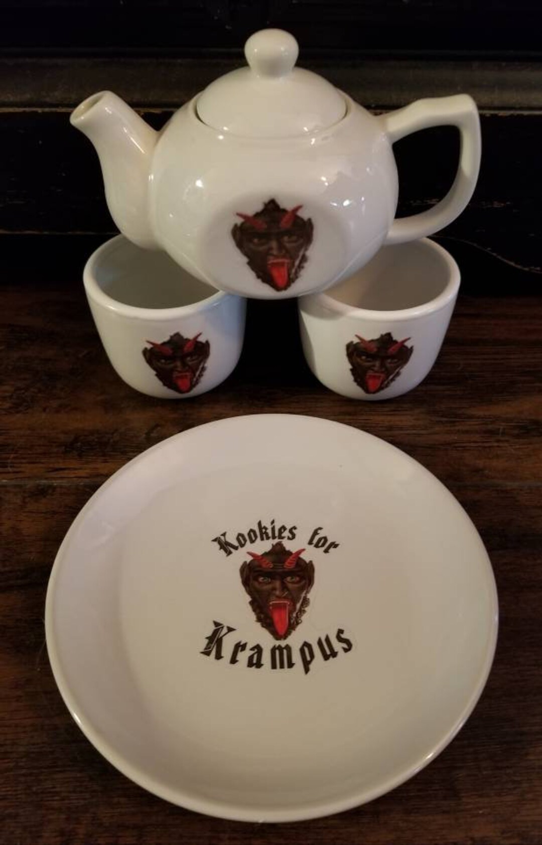 Krampus Tea Set, Holiday Plate and Cups, Creepy Christmas - Etsy