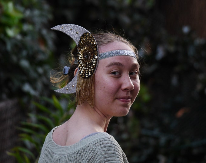 1920s Style Moon Headpiece, 1920s Headpiece, Crescent Moon Headband ...