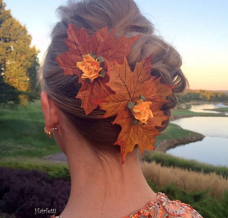 Golden Autumn Rose fall leaf hair clip woodland hair clip | Etsy