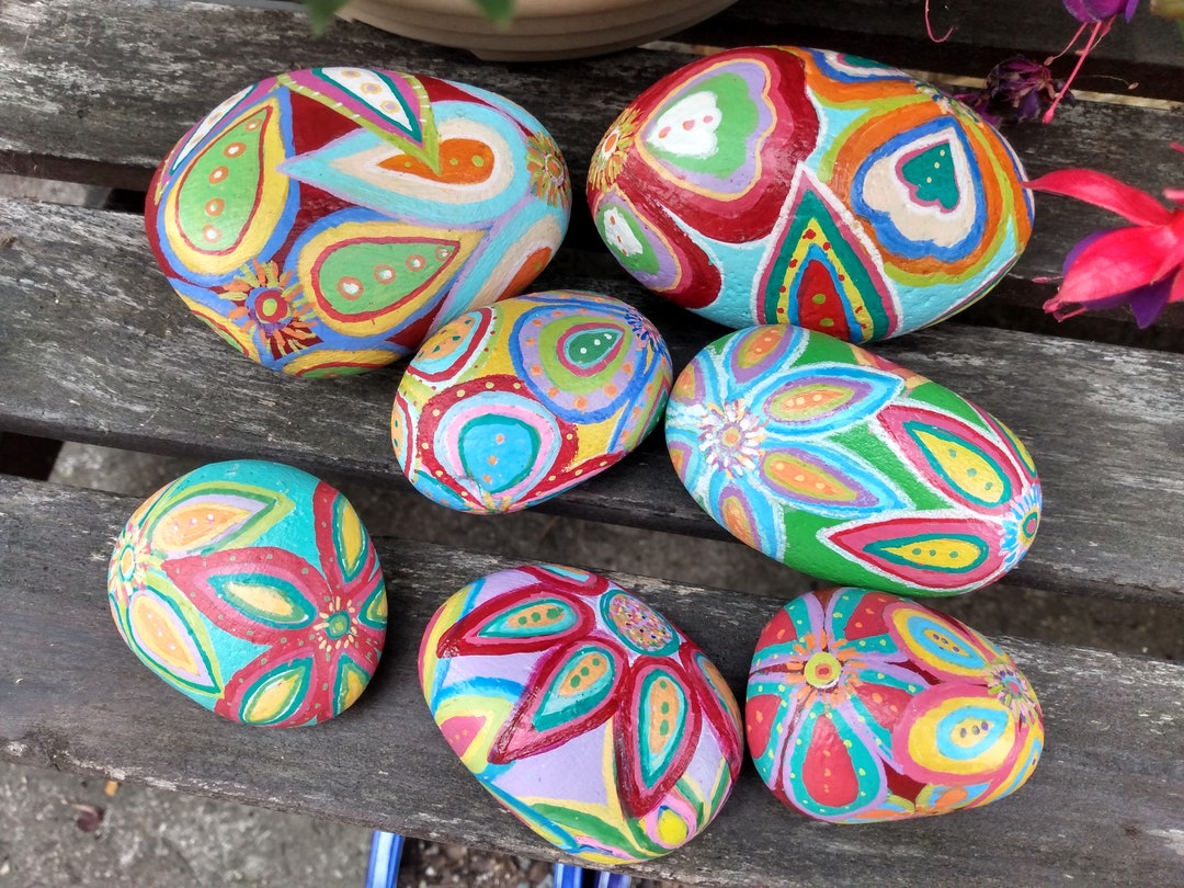 Painted Rocks, Garden Decor, Garden Stones, Garden Rocks, Flower Rocks ...