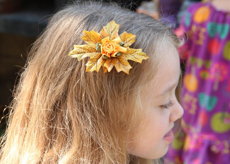 Golden Autumn Rose fall leaf hair clip woodland hair clip | Etsy