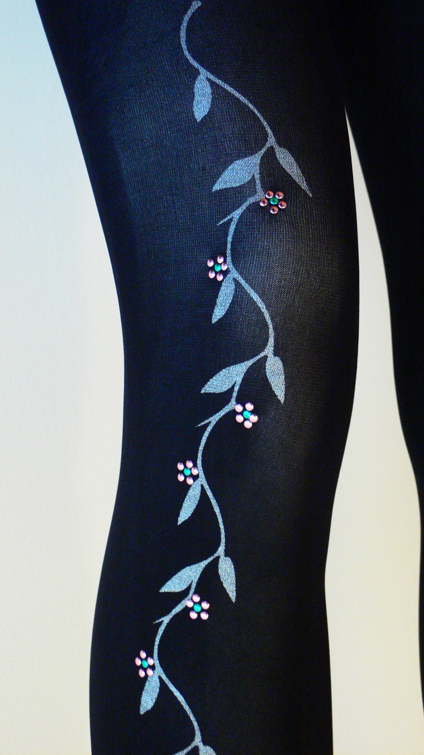 Flower Tights Studded & Printed Flowers Embellished Tights | Etsy