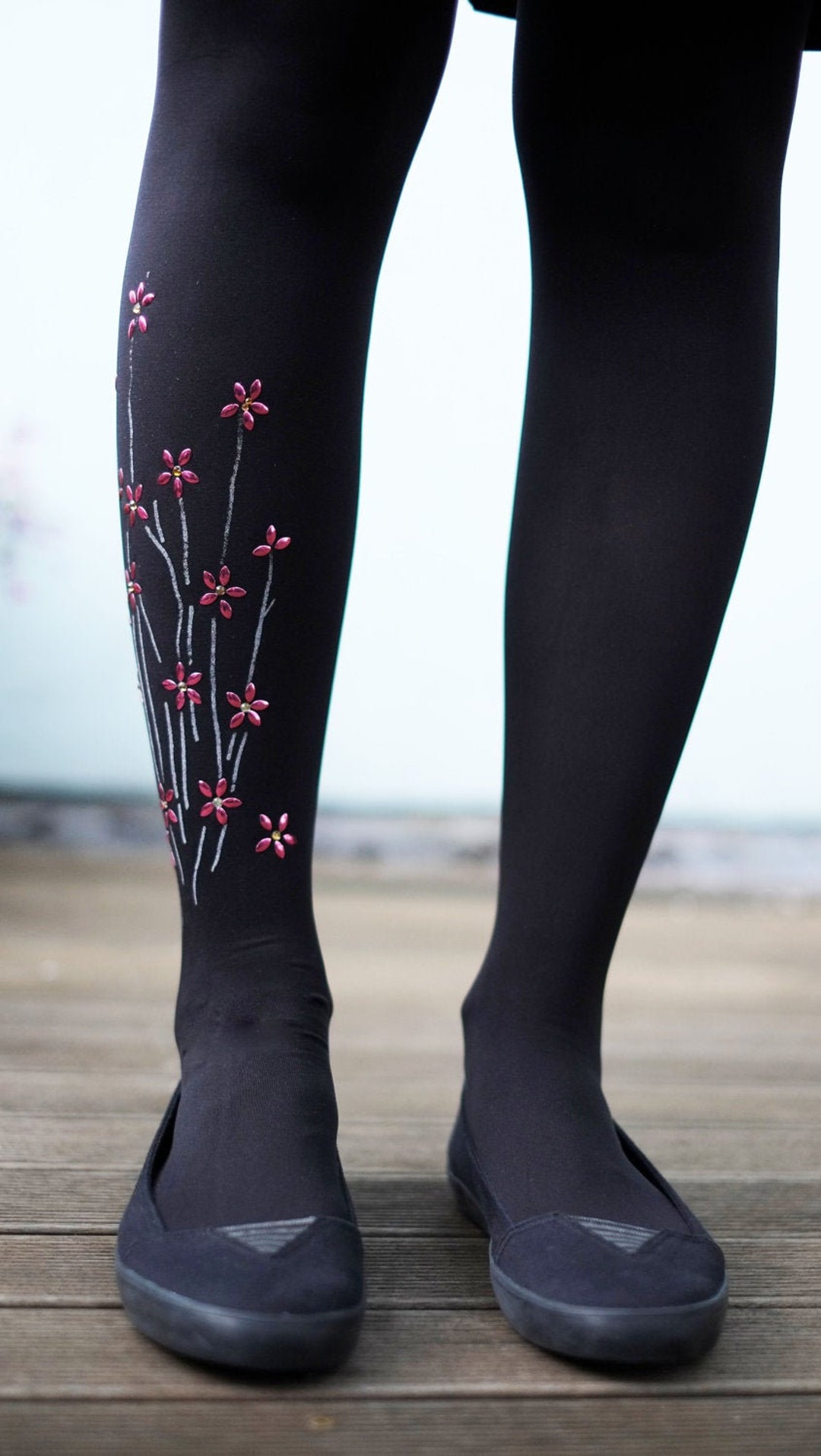 Sample Printed and Studded Flower Tights in Blue Flowers - Etsy