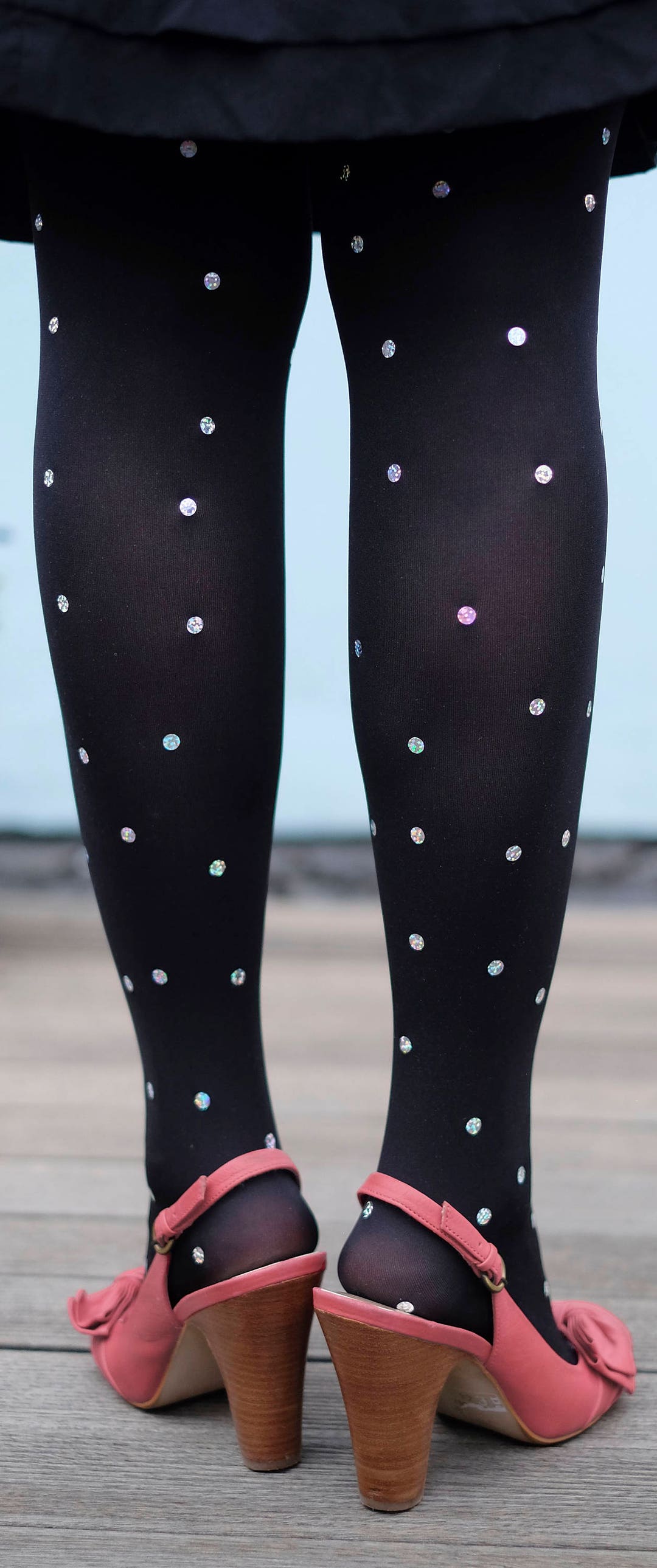 Holographic Spots Polka Dot Tights - Sparkle Tights in Silver Gold Pink ...