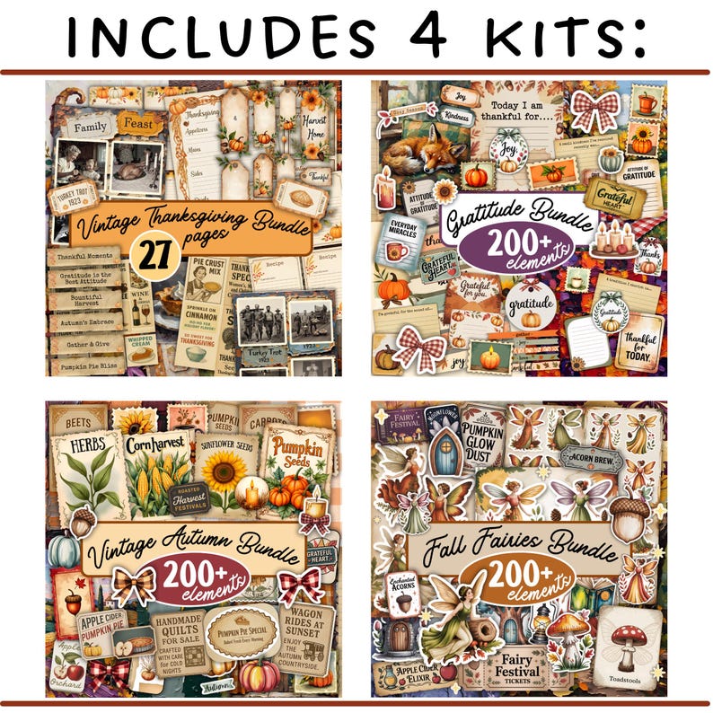 Mega Bundle Autumn Junk Journal Kit: Gratitude + Fall Fairies ...