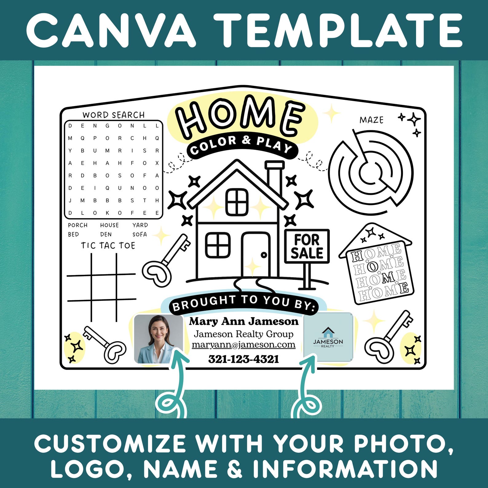 Real Estate Coloring Page for Kids: Realtor Open House Activity (canva ...