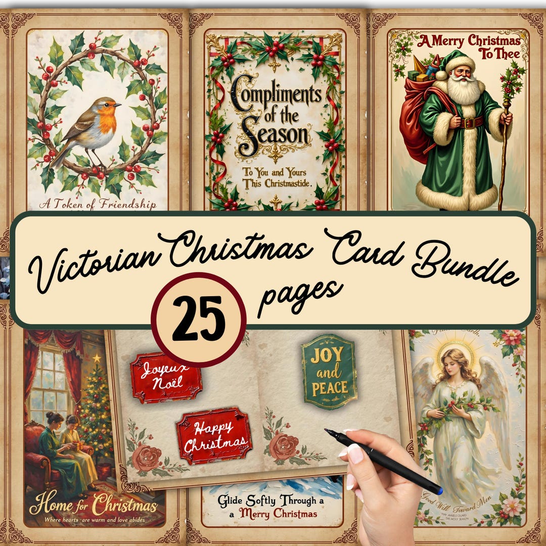 Victorian Christmas Card Kit: Printable Holiday Greetings Bundle (PDF ...