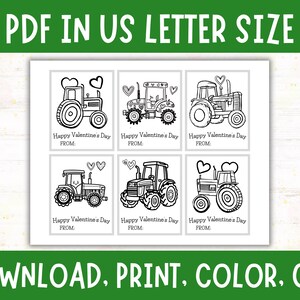 Tractor Valentine Coloring Cards - Printable Valentine's Day Card Set ...