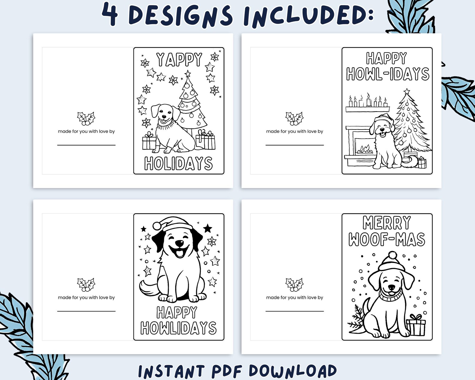 Coloring Christmas Cards ~ Dog Holiday Greetings ~ Yappy Howlidays ...