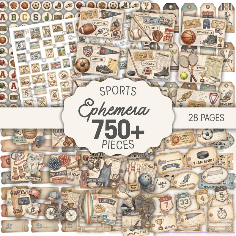 Mega Sports Junk Journal Kit Bundle | Sports Scrapbook Papers ...