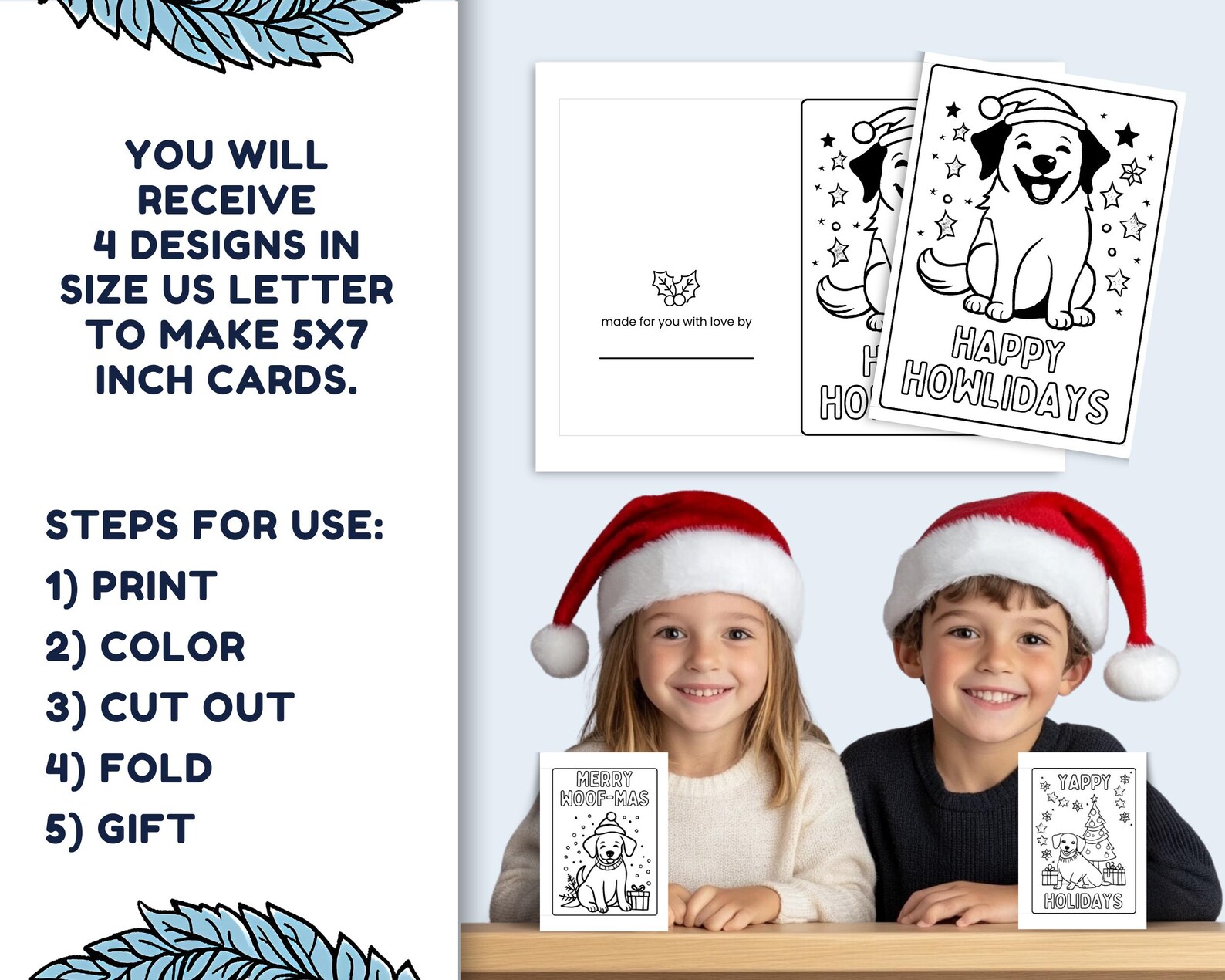Coloring Christmas Cards ~ Dog Holiday Greetings ~ Yappy Howlidays ...