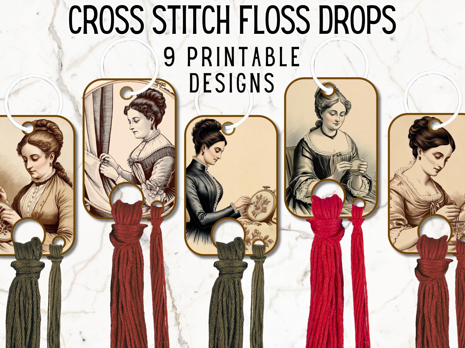 Printable Vintage Cross Stitch Floss Drops: Needlework Project Tags ...