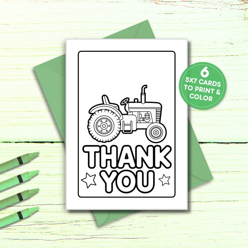 Tractor Thank You Coloring Cards: Farm Theme Kids Activity (PDF ...