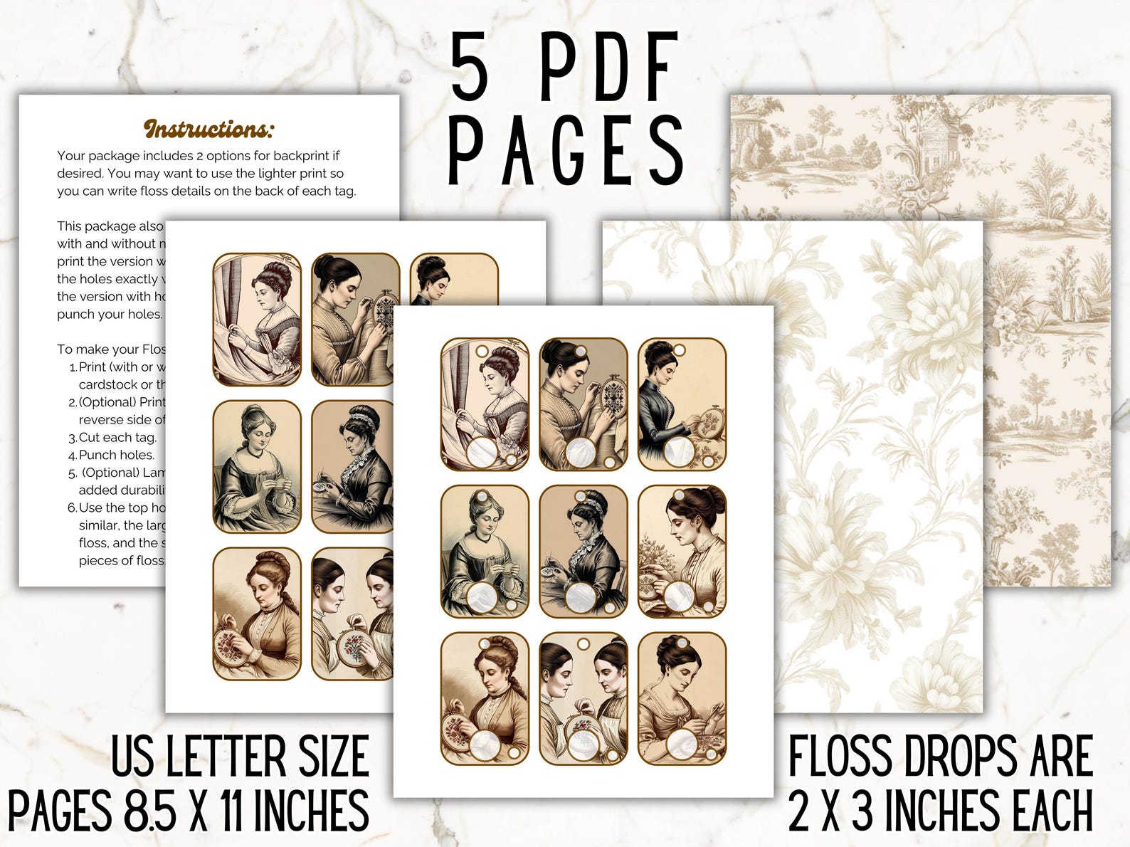 Printable Vintage Cross Stitch Floss Drops: Needlework Project Tags ...