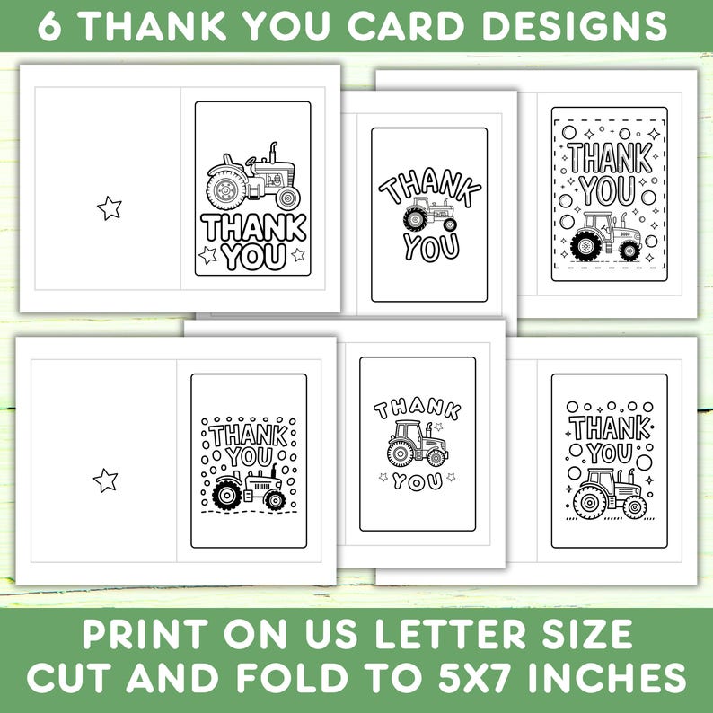 Tractor Thank You Coloring Cards: Farm Theme Kids Activity (PDF ...