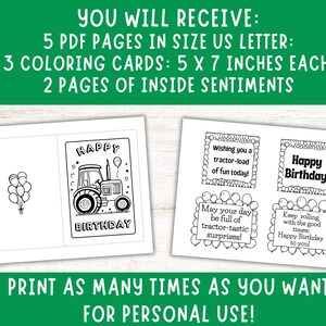 Tractor Birthday Coloring Cards: Farm Theme Printable (PDF Download) - Etsy