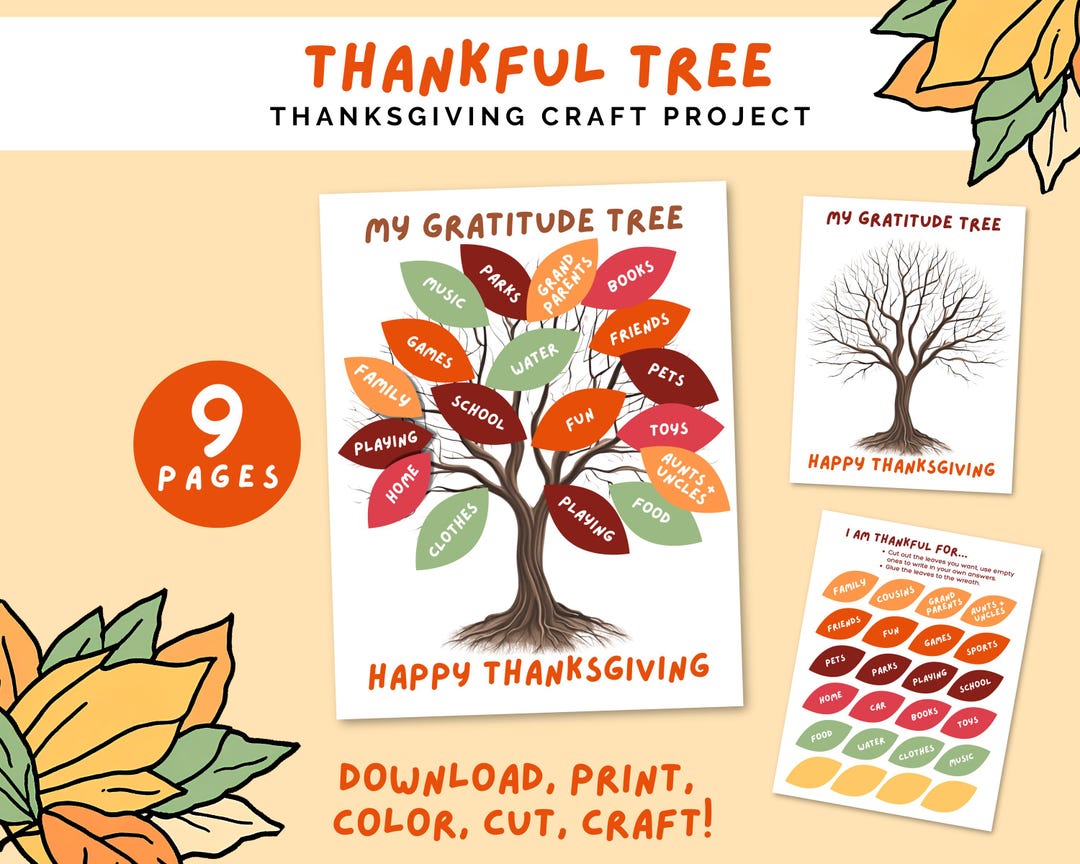 Thanksgiving Thankful Tree + Gratitude Wreath Craft - Preschool ...