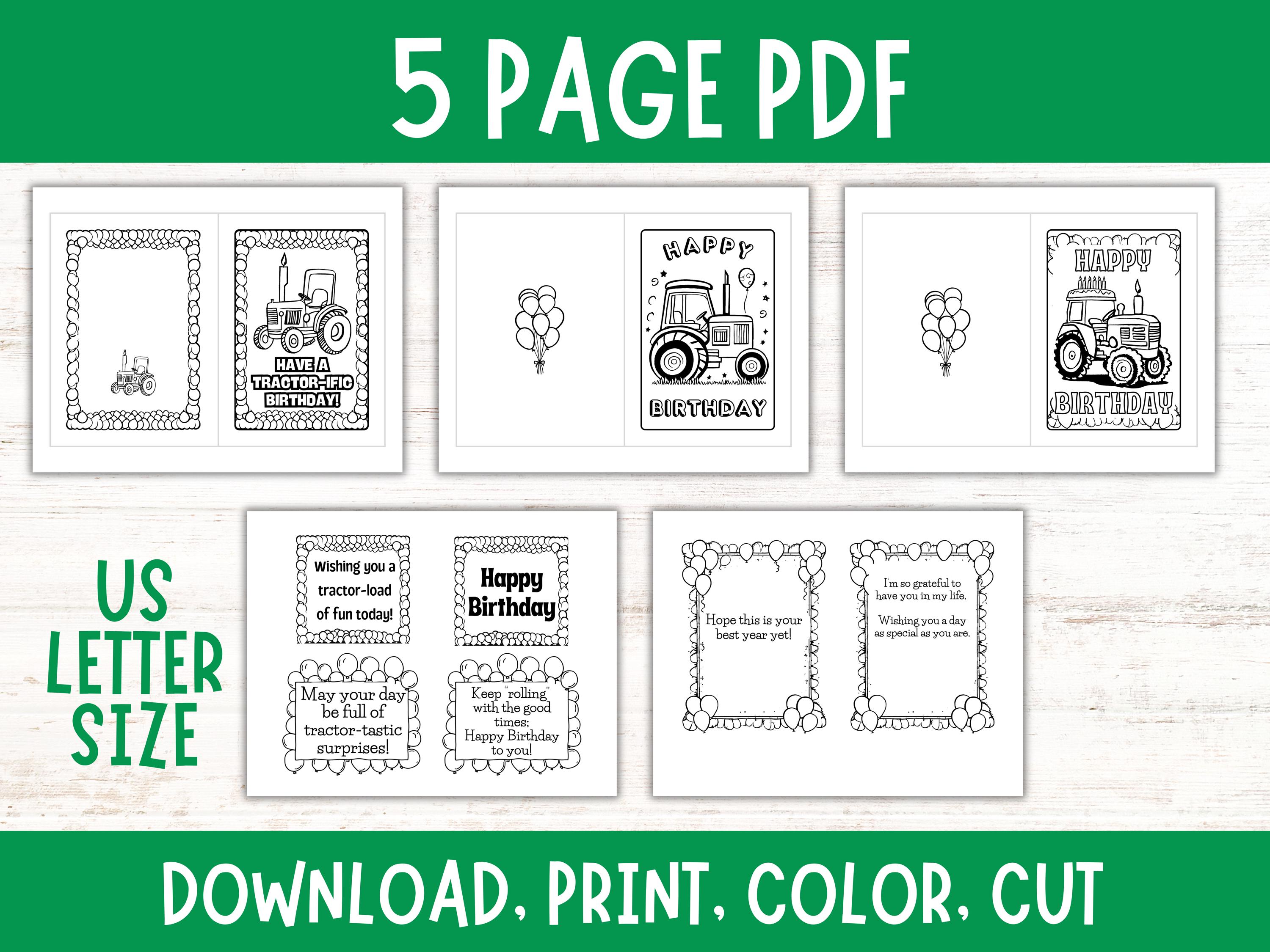 Tractor Birthday Coloring Cards: Farm Theme Printable (PDF Download) - Etsy