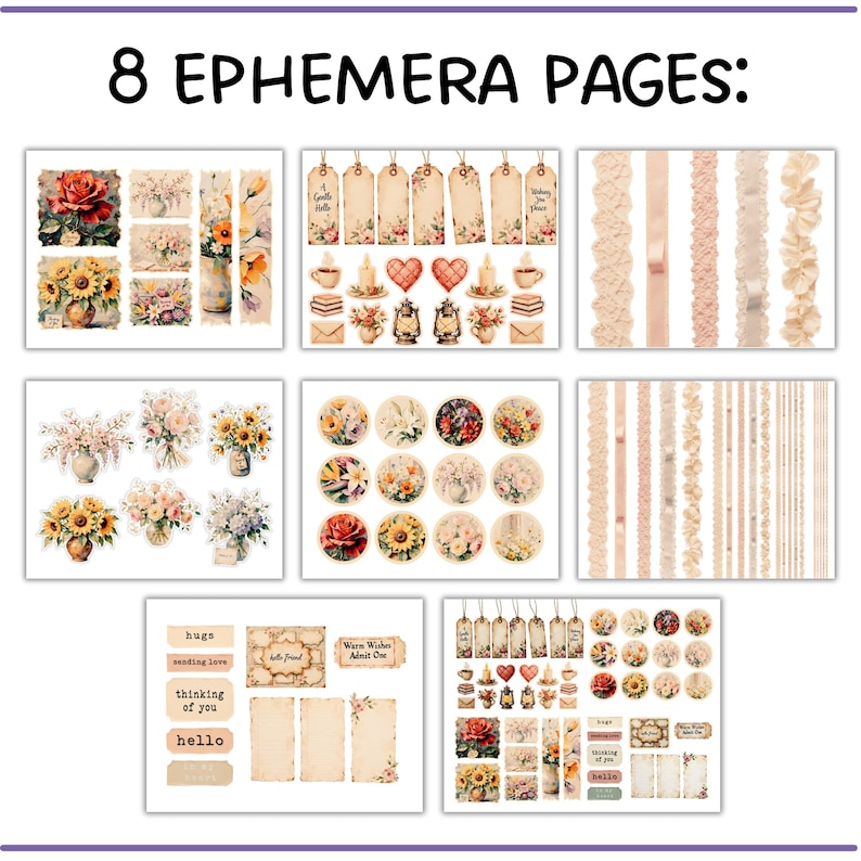 Thinking of You Card Kit, Floral Ephemera, Sympathy Cards (32 Page PDF ...