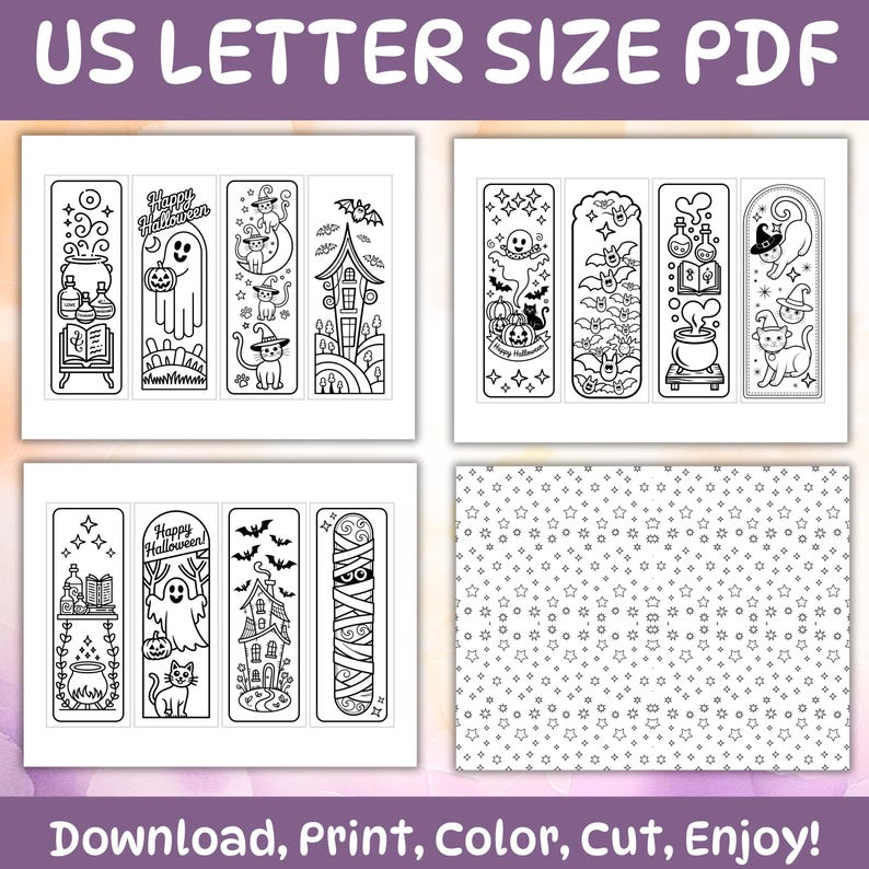 Halloween Bookmark Coloring Craft for Kids: Classroom Party Favor (PDF ...
